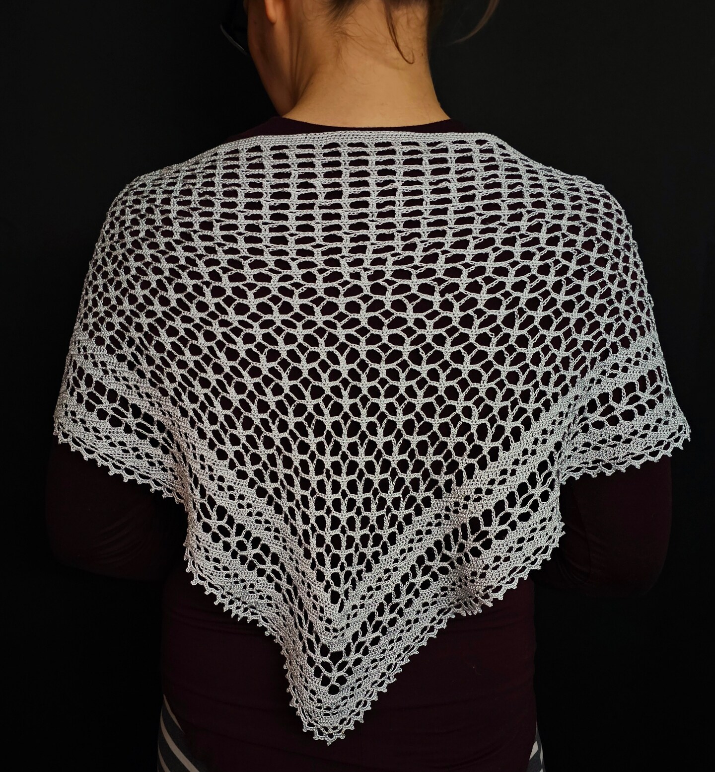 Elegant Crochet Lacework Shawl in Silky Silver | MakerPlace by Michaels