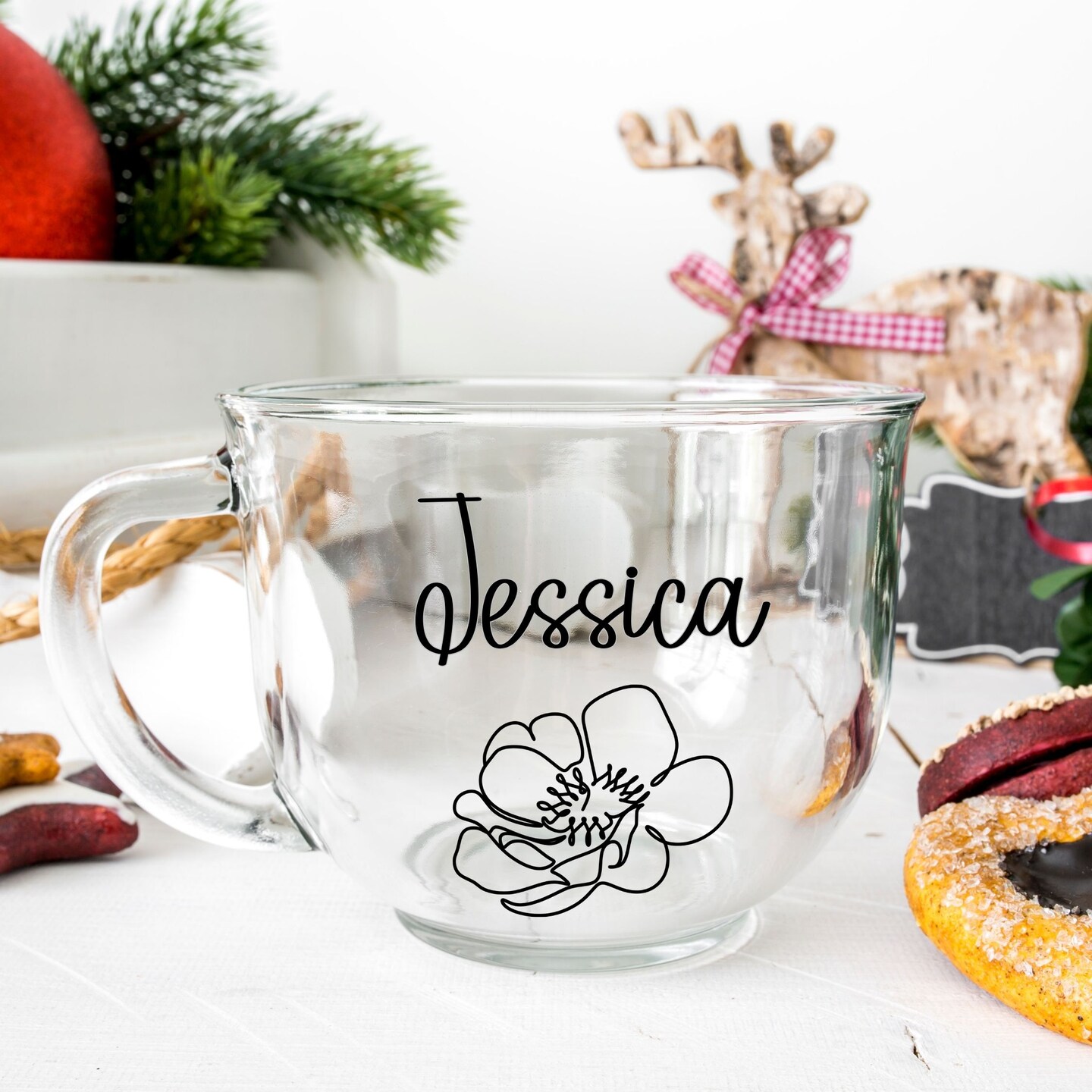 Personalized Glass Coffee Mug Minimalist Coffee Mug Large Mug Custom Clear Mug Floral Mug MakerPlace by Michaels