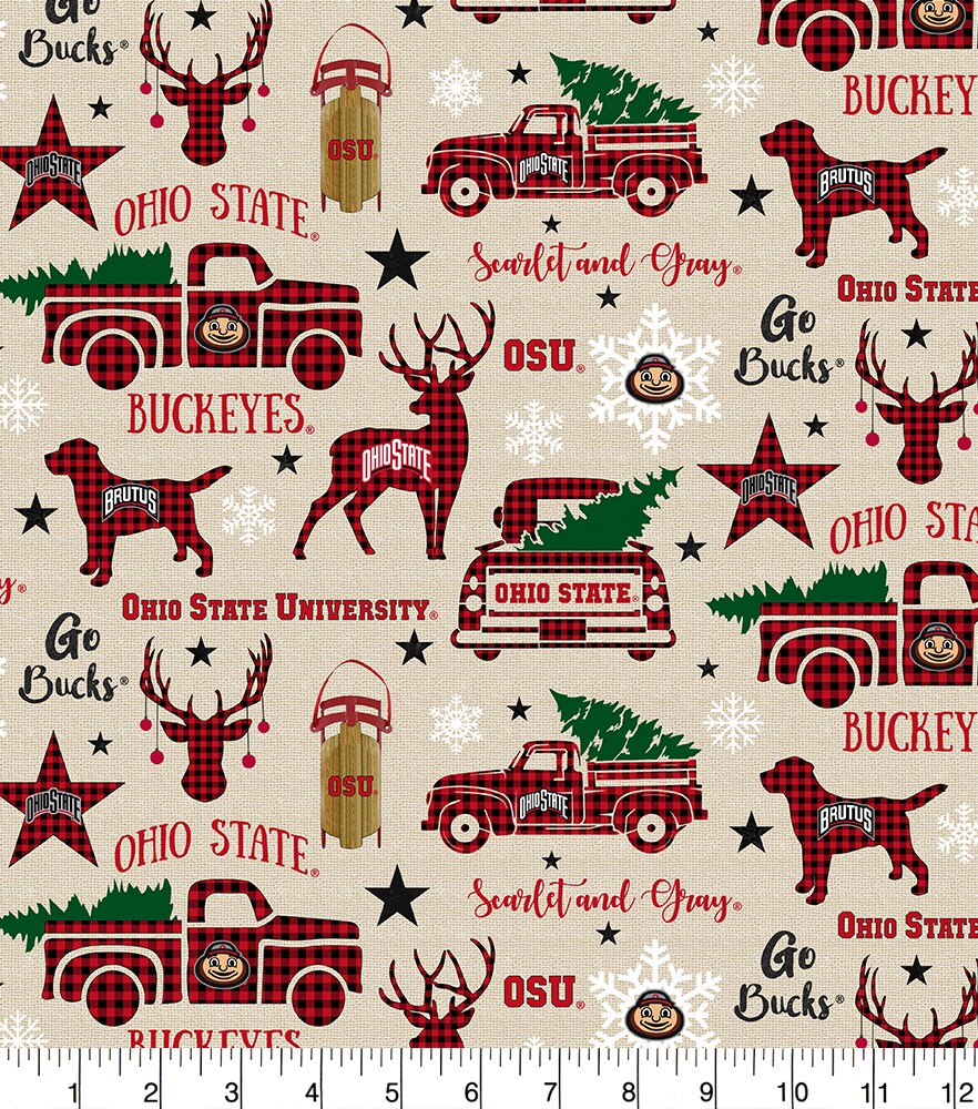 Sykel Enterprises Ohio State University Cotton Fabric Ohio State Buckeyes Christmas Cotton Quilting Fabric