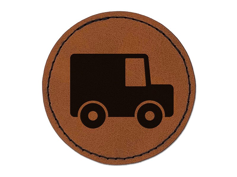 Delivery Moving Truck Round Iron-On Engraved Faux Leather Patch ...