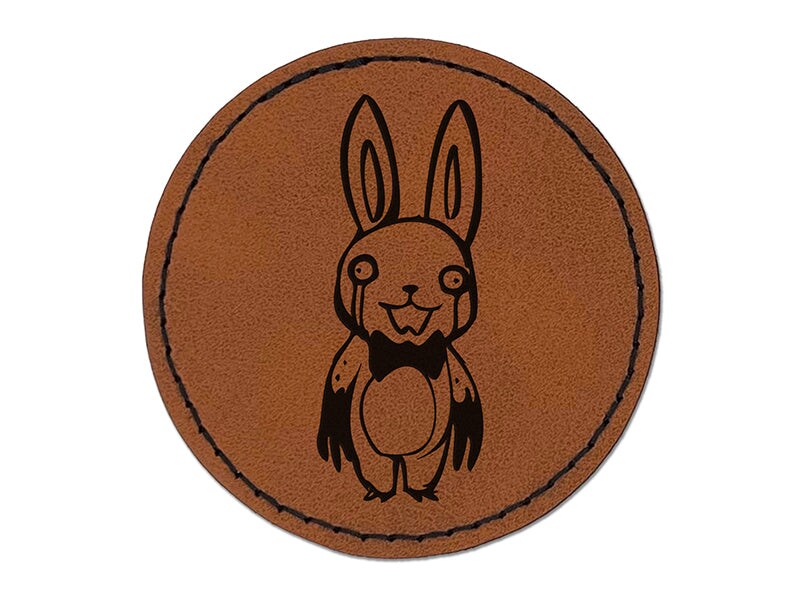 Creepy Spooky Murder Bunny Rabbit Horror Round Iron-On Engraved Faux ...