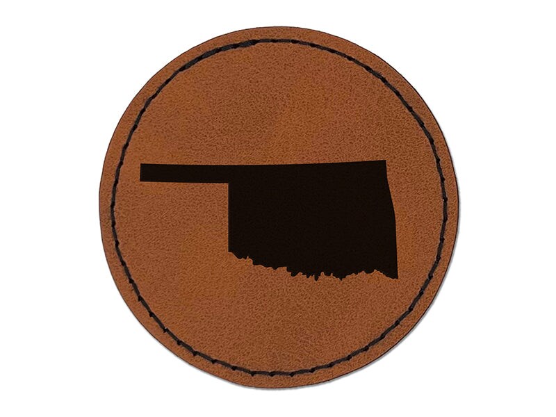 Oklahoma State Silhouette Round Iron-On Engraved Faux Leather Patch ...