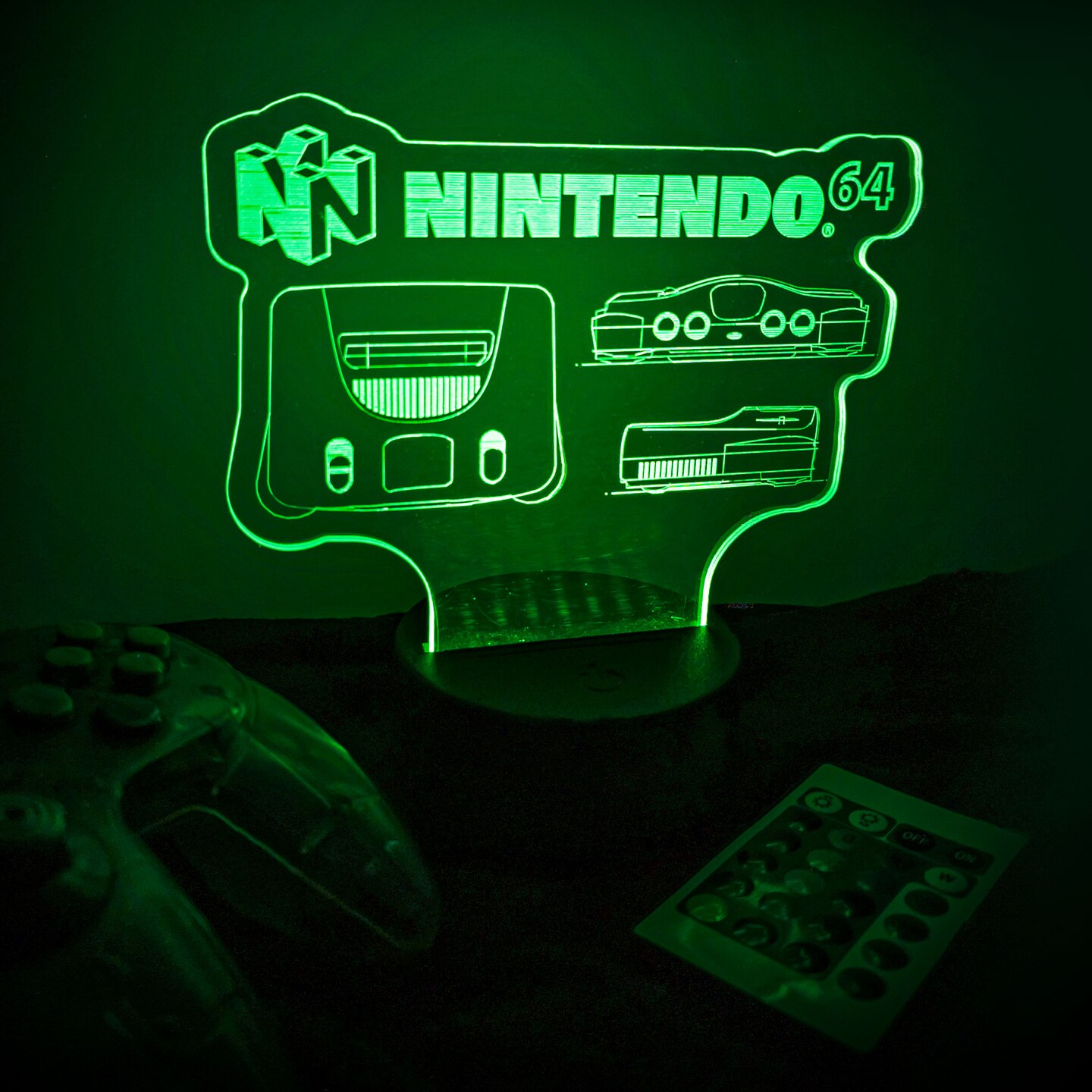 Nintendo N64 Logo LED Edge Lit Night Light Sign W16 Color Base and ...