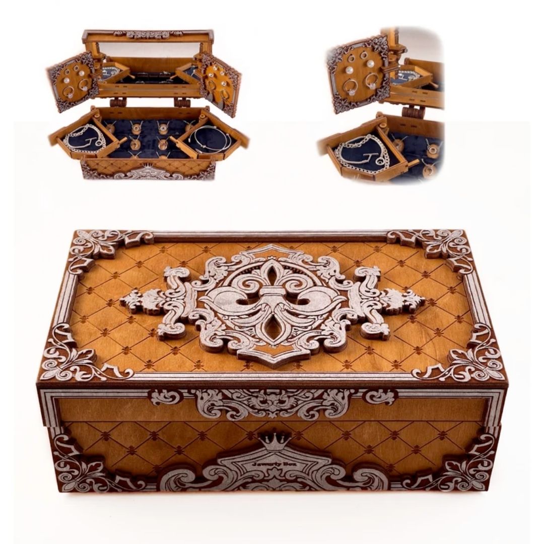 Urbalabs Wooden Flur De Lis Jewelry Box Medieval Style Treasure Chest ...