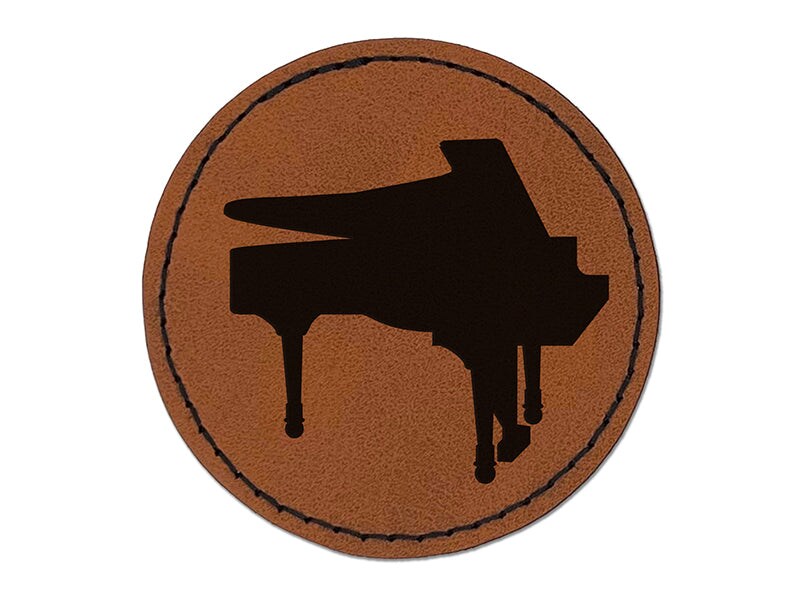 Grand Piano Music Instrument Silhouette Round Iron-On Engraved Faux ...