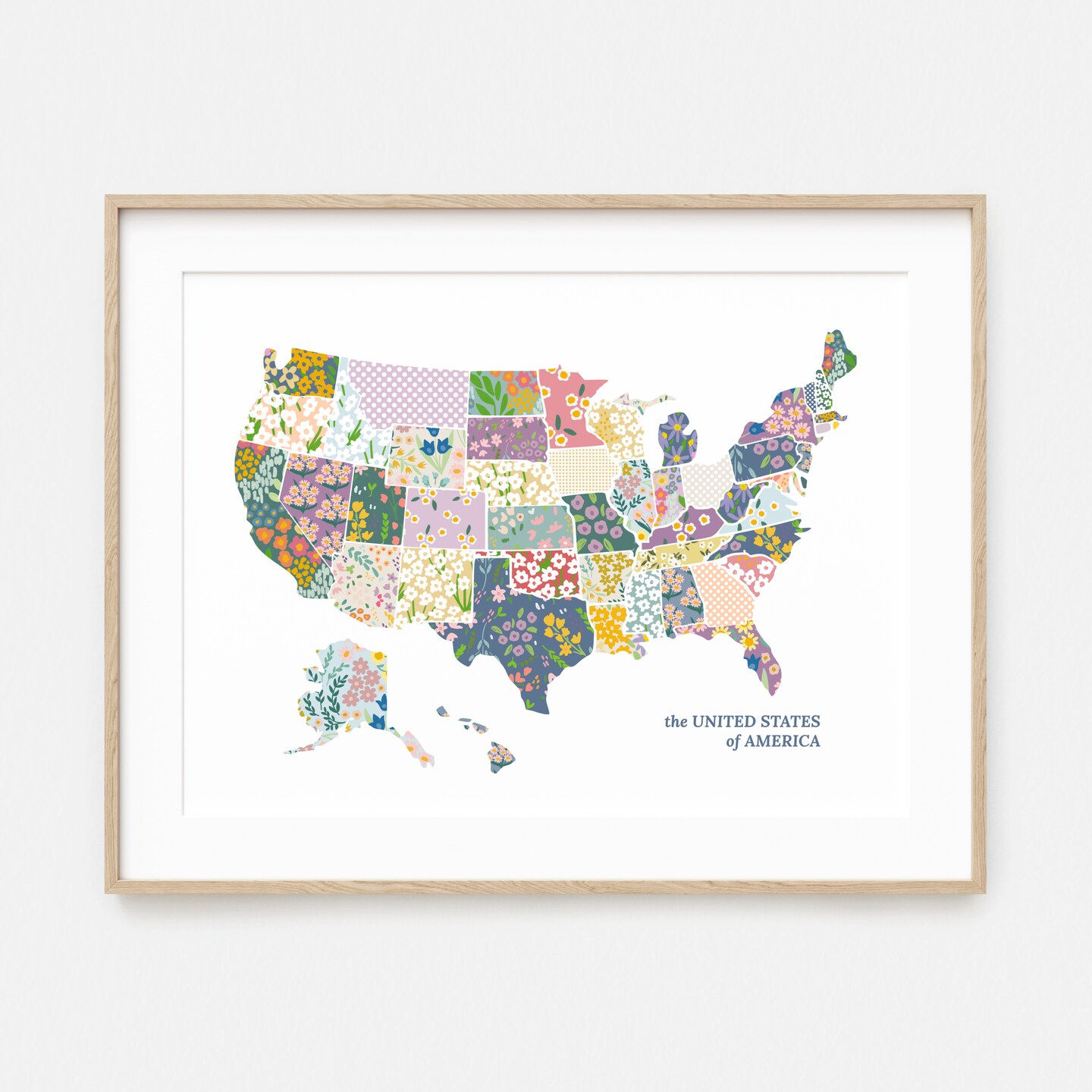 USA Map | Wildflower Patterns State Art Prints | Unframed Poster ...