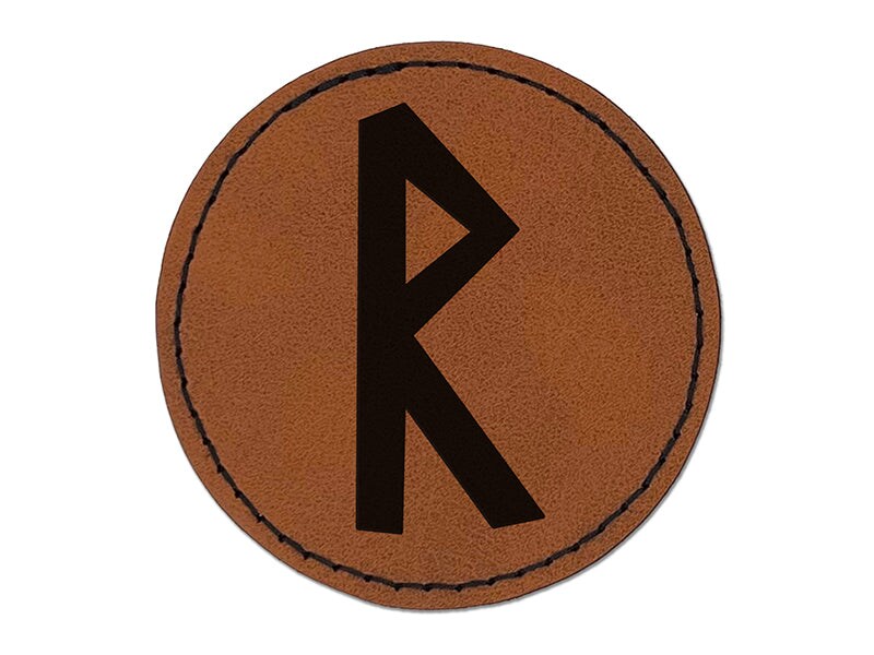 Norse Viking Dwarven Rune Letter R Round Iron-On Engraved Faux Leather ...