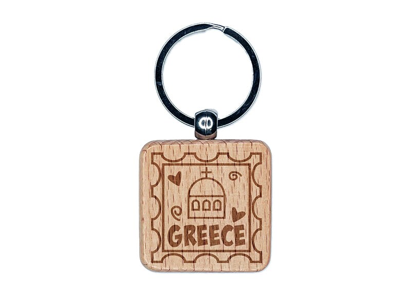Greece Passport Travel Engraved Wood Square Keychain Tag Charm | Michaels