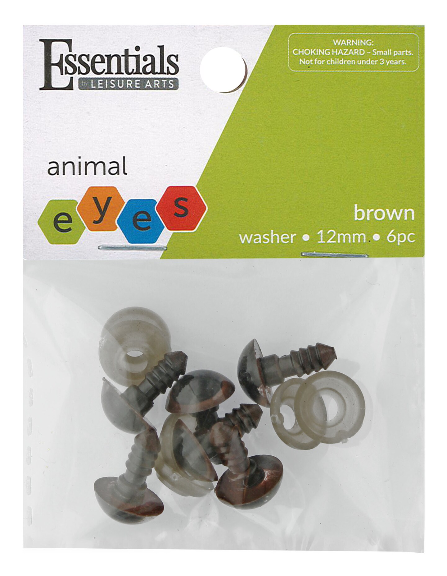 Essentials by Leisure Arts Eyes Solid with Washer Brown, 12mm, 6 pieces ...