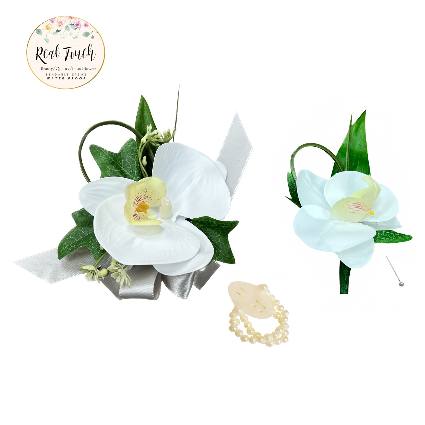 Set of 2- Wrist Corsage And Boutonniere-Real Touch Orchids | MakerPlace ...