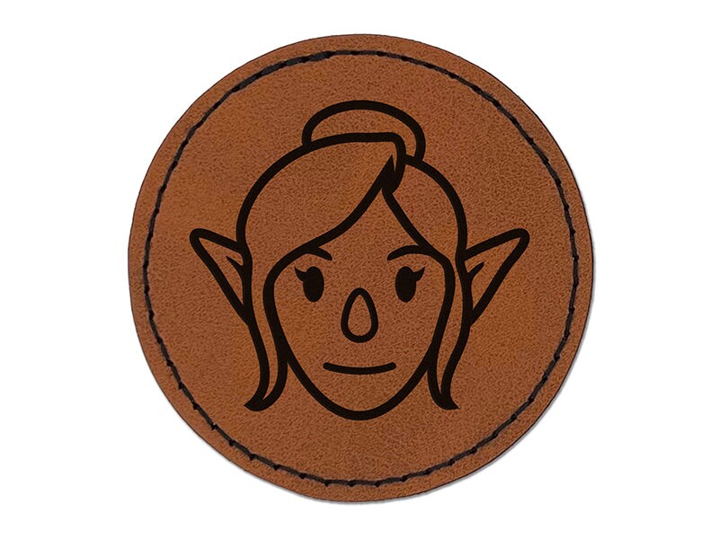 Elf Female Character Face Round Iron-On Engraved Faux Leather Patch ...