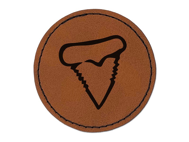 Shark Tooth Fang Round Iron-On Engraved Faux Leather Patch Applique - 2 ...