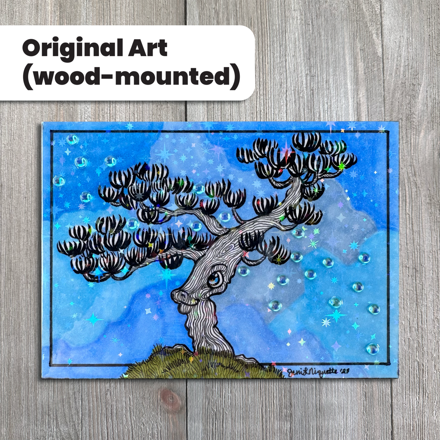 Art ORIGINAL: Happy Pine Tree Smiling in Wind "Bonsai no. 1" Drawing by ...
