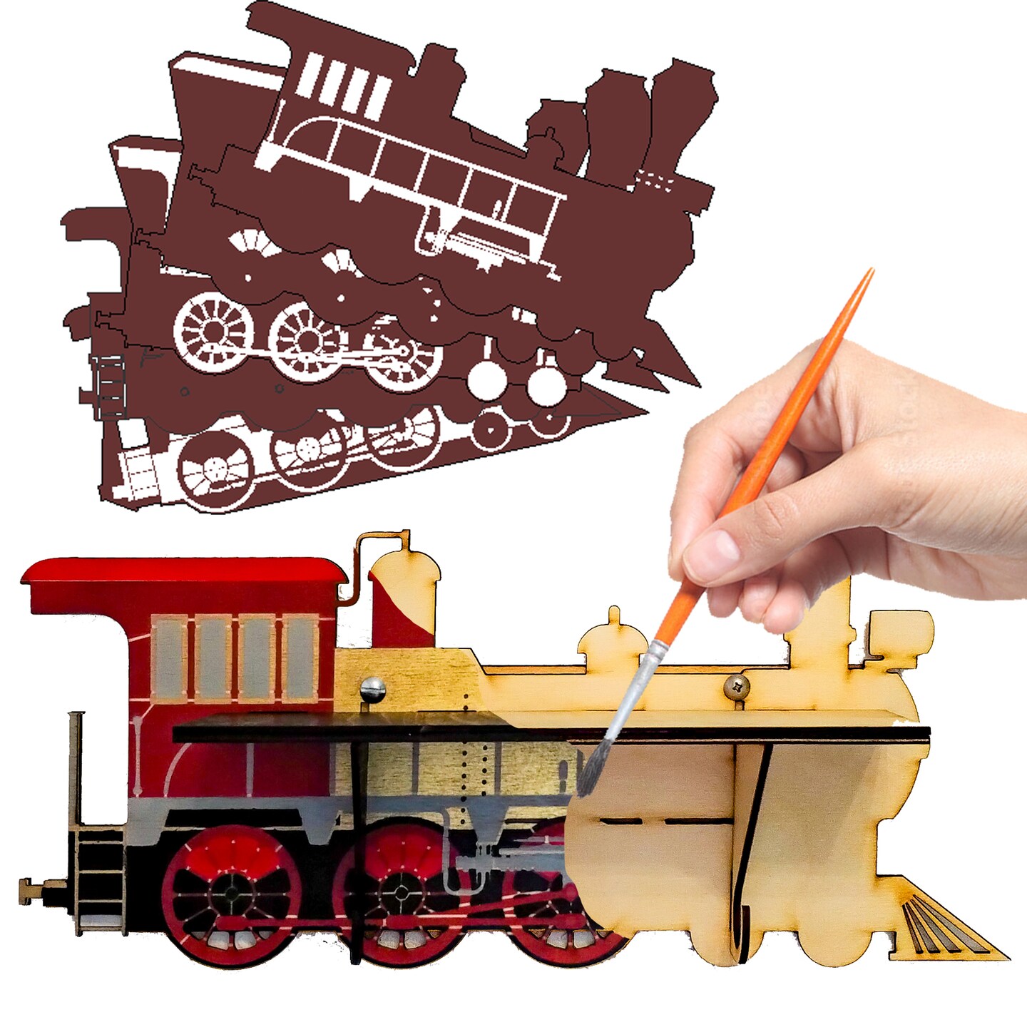 Train Engine STENCILS INCLUDED Paint-It-Yourself Hanging Shelf Arts and ...