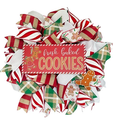 Gingerbread Christmas Decomesh and Ribbon Wreath, Holiday Door Decor ...