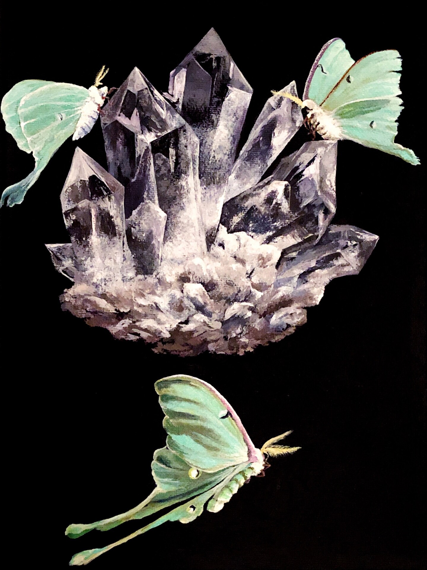 PRINT ~ Lunas and a Quartz ~ Luna Moths ~ Quartz Crystal ~ Air and ...