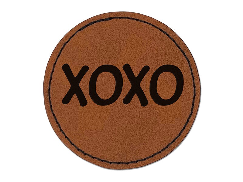 XOXO Hugs Kisses Love Fun Text Round Iron-On Engraved Faux Leather ...