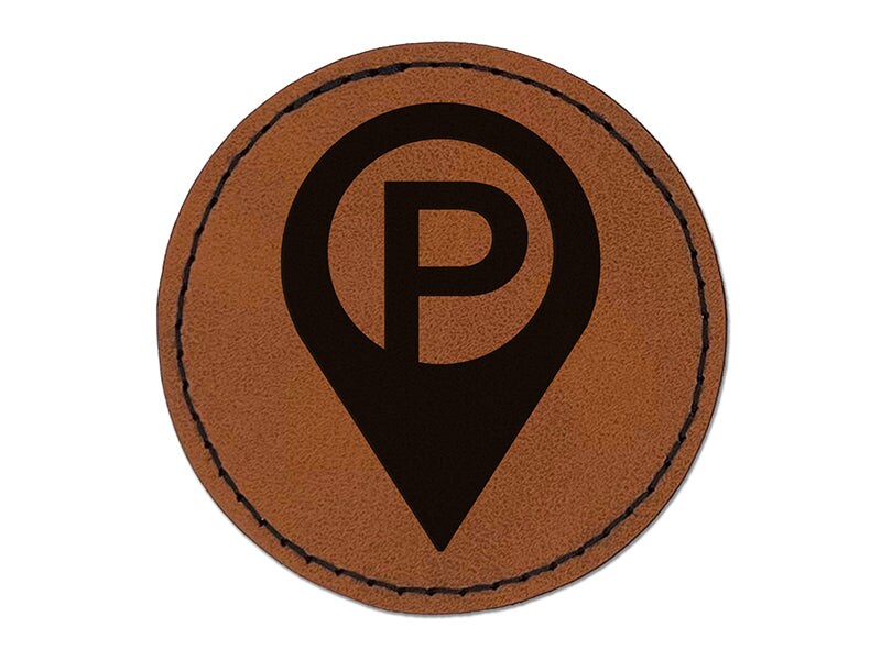 P Parking Map Location Icon Round Iron-On Engraved Faux Leather Patch ...