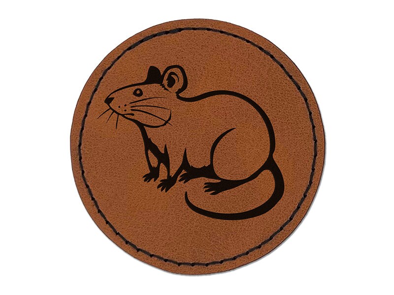 Curious Rat Rodent Round Iron-On Engraved Faux Leather Patch Applique ...