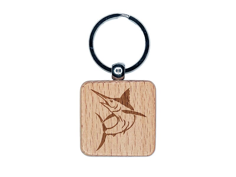 Jumping Marlin Fish Engraved Wood Square Keychain Tag Charm | Michaels