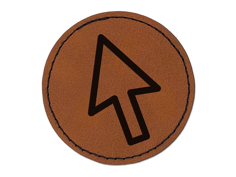 Computer Mouse Arrow Round Iron-On Engraved Faux Leather Patch Applique ...