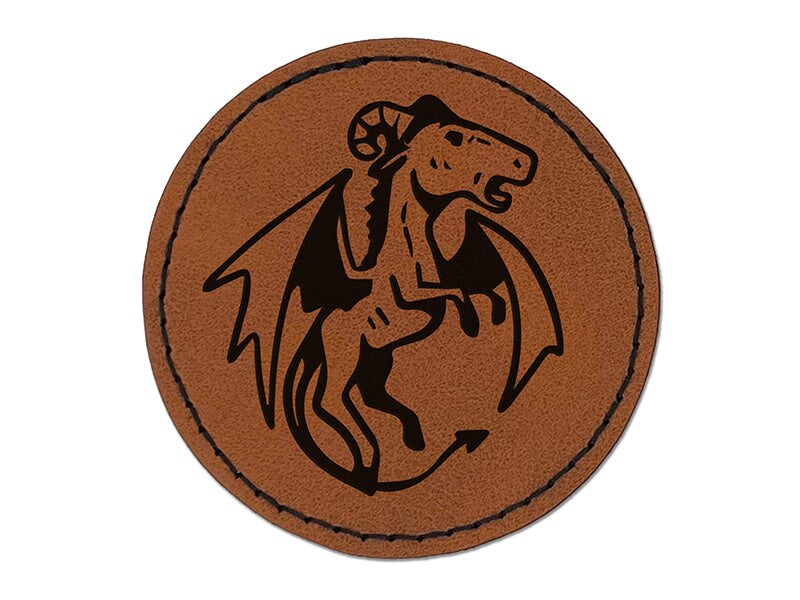 Jersey Devil Leeds Devil Legendary Creature Cryptozoology Round Iron-On Engraved Faux Leather ...