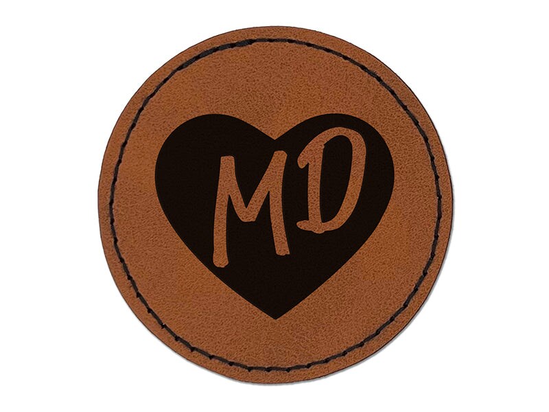 MD Maryland State in Heart Round Iron-On Engraved Faux Leather Patch ...