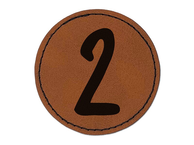 Number 2 Two Felt Marker Font Round Iron-On Engraved Faux Leather Patch ...