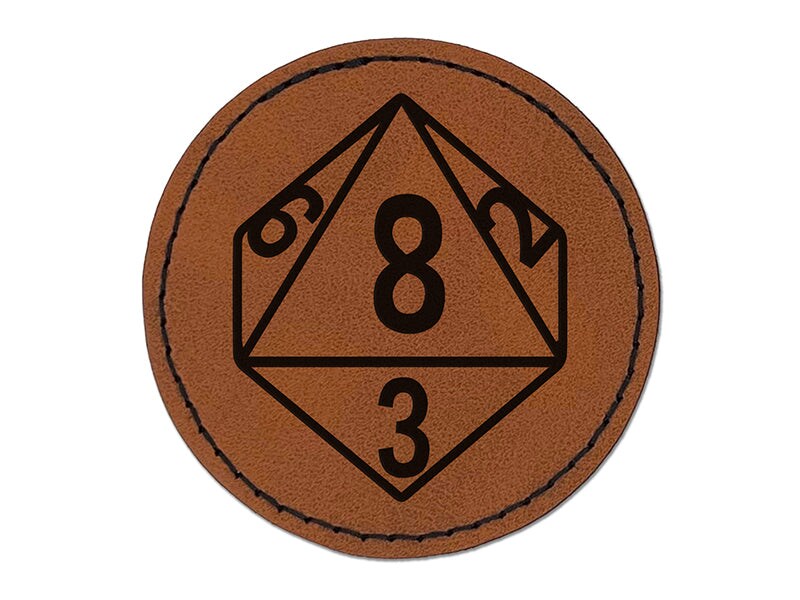 D8 8 Sided Gaming Gamer Dice Critical Role Round Iron-On Engraved Faux ...