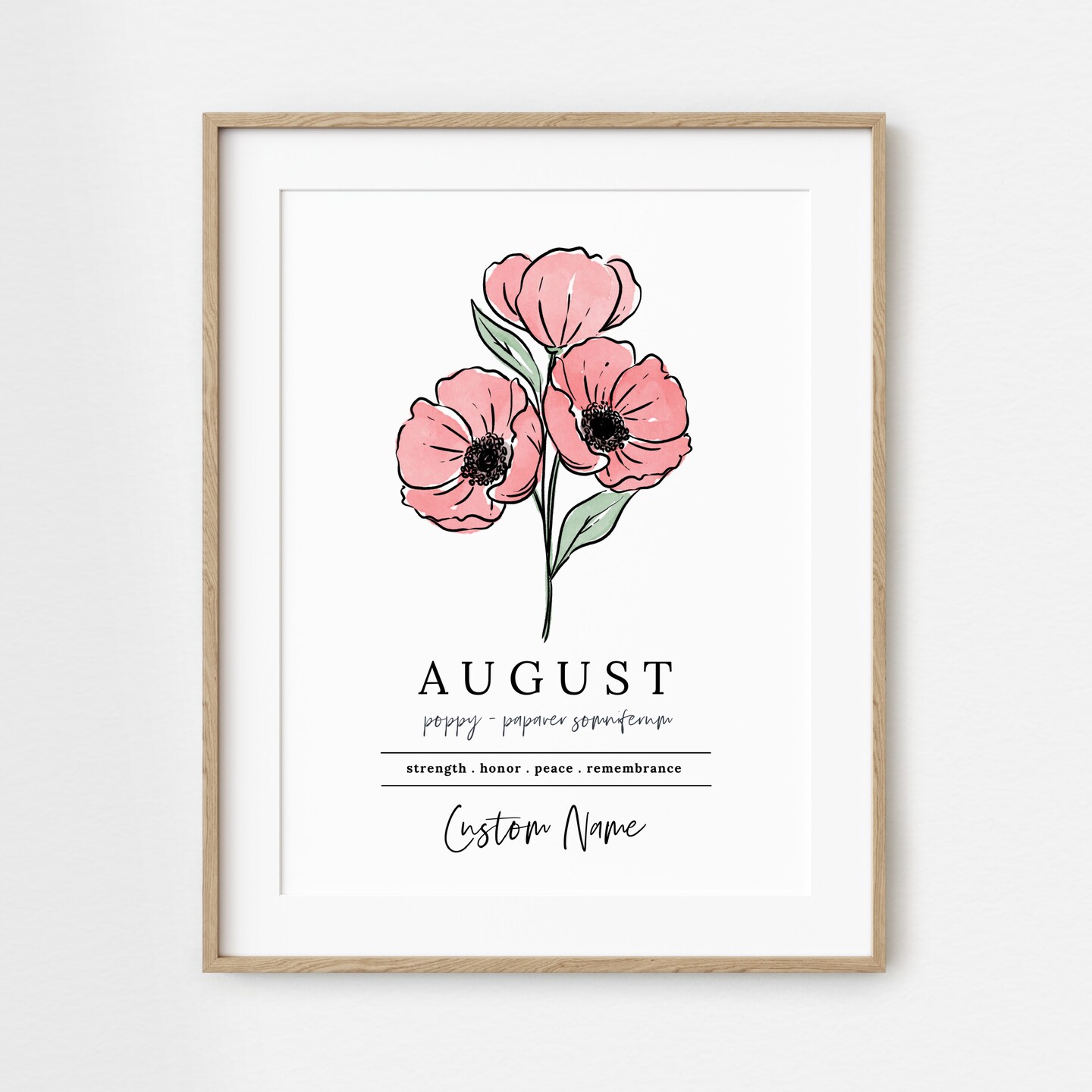 Personalized August Poppy Birth Flower Art Print | Custom Gift Keepsake ...