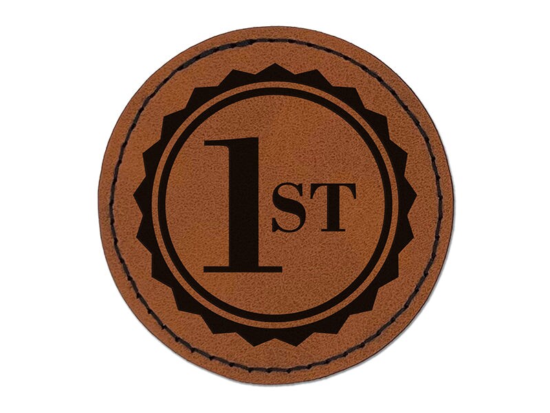 First 1st Place Circle Award Round Iron-On Engraved Faux Leather Patch ...