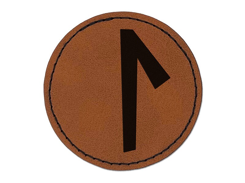 Norse Viking Dwarven Rune Letter L Round Iron-On Engraved Faux Leather ...