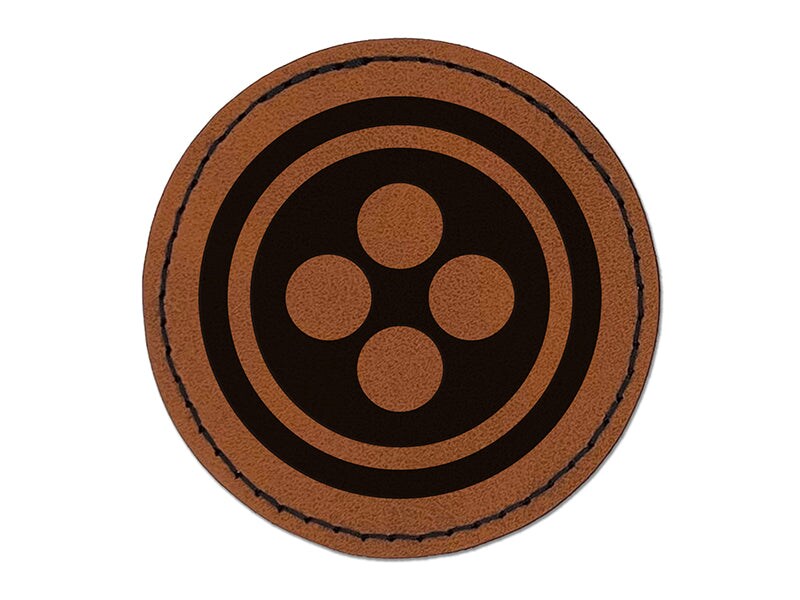 Button Sewing Round Iron-On Engraved Faux Leather Patch Applique - 2.5 ...