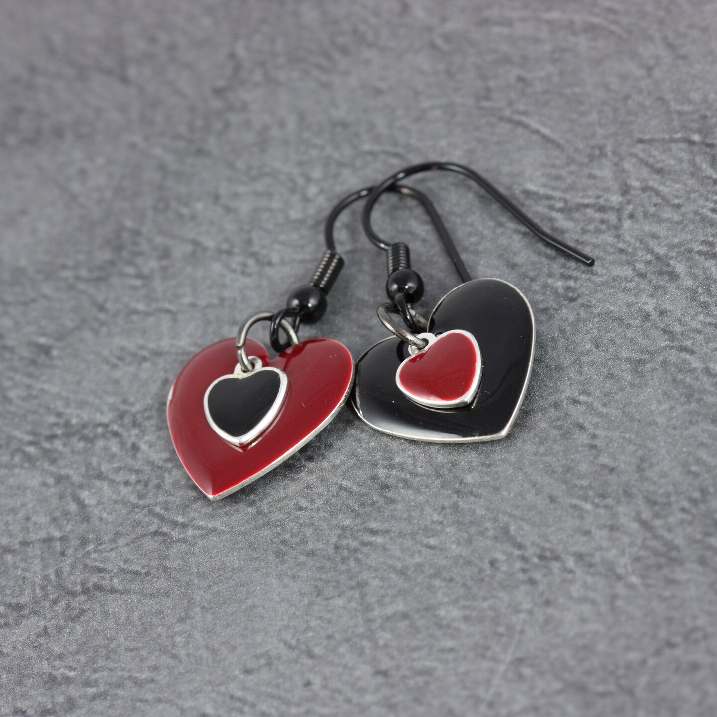 Black and Red Heart Earrings made with Stainless Steel Ear Wires ...
