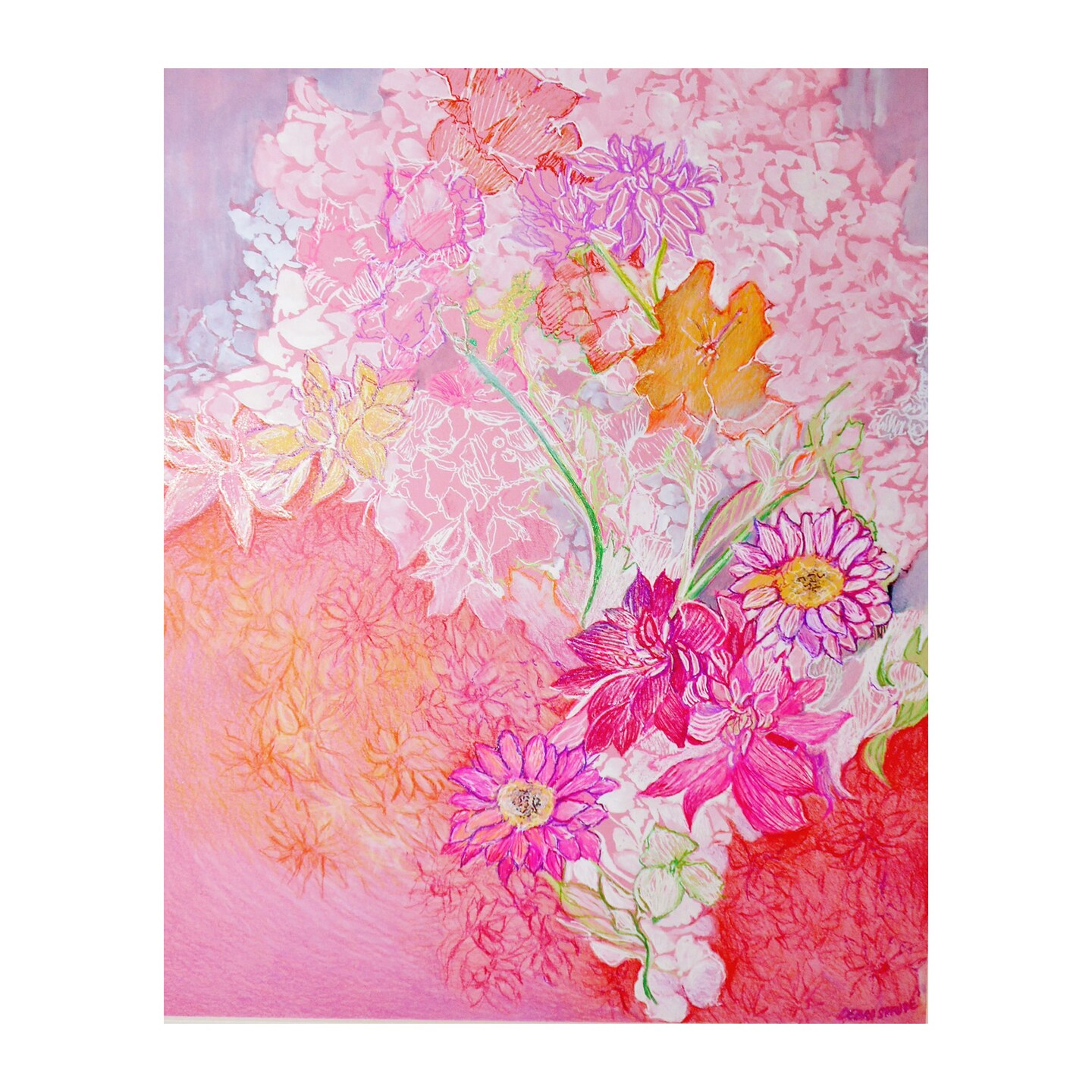 Original One of a Kind Water Color and Ink Painting "Birthday Bouquet ...