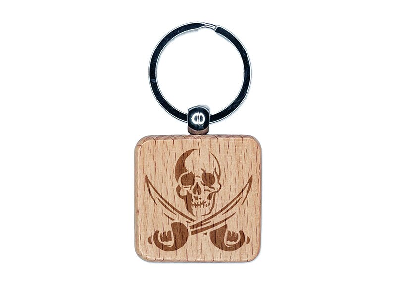 Pirate Skull and Swords Jolly Roger Engraved Wood Square Keychain Tag ...