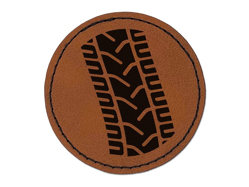 Tire Tread Track Round Iron-On Engraved Faux Leather Patch Applique - 2 ...