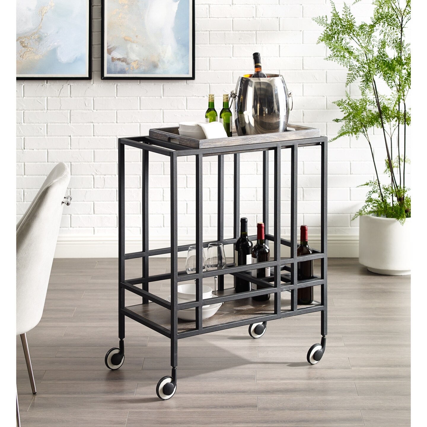 Mako Caster Leg Metal Frame Bar/Serving Cart with Tray | Michaels