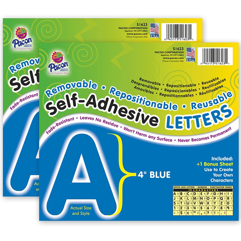 Self-Adhesive Letters, Blue, Puffy Font, 4", 78 Characters Per Pack, 2 ...