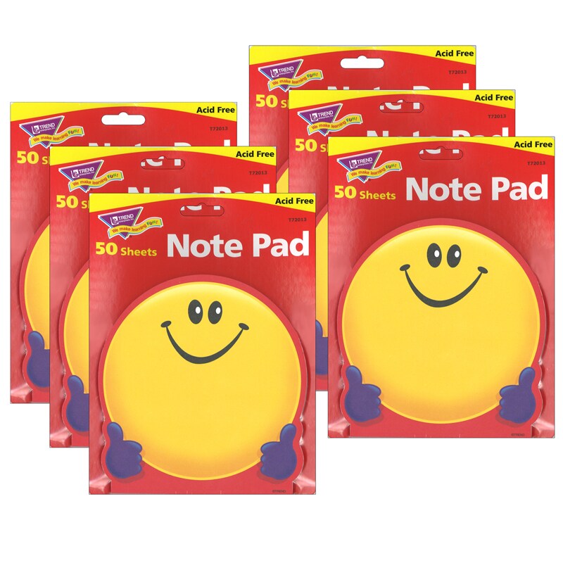 Smiley Face Note Pad-Shaped, 50 Sheets Per Pad, Pack Of 6 | Michaels