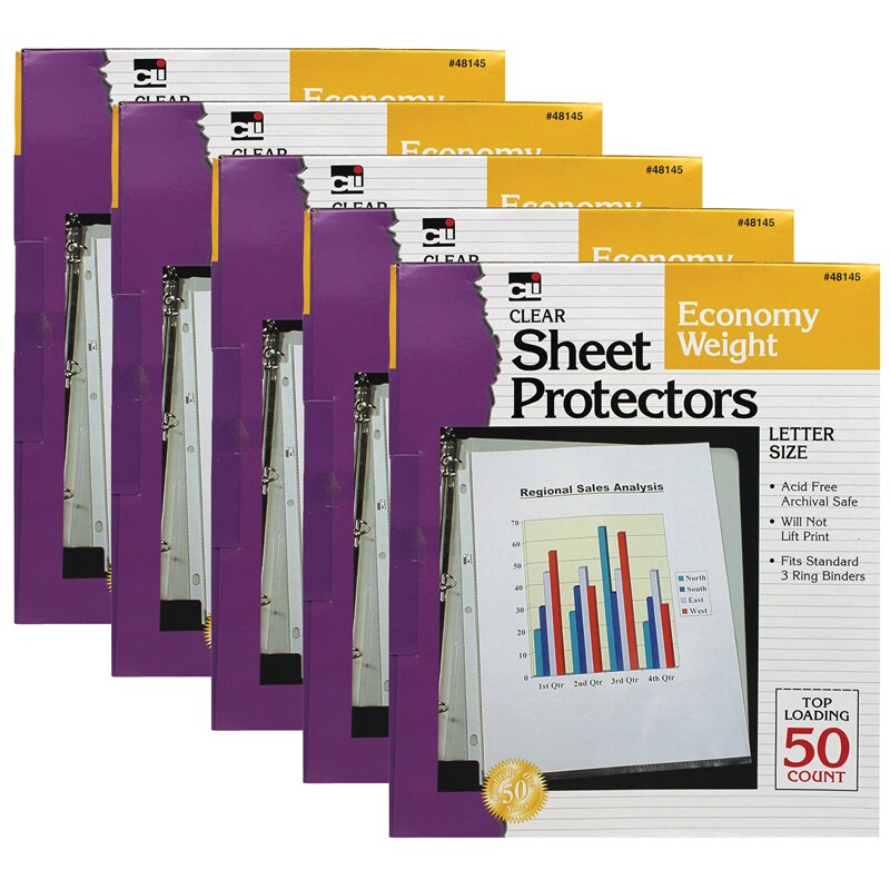 Sheet Protectors, Economy Weight, Letter Size, Clear, 50 Per Box, 5 ...