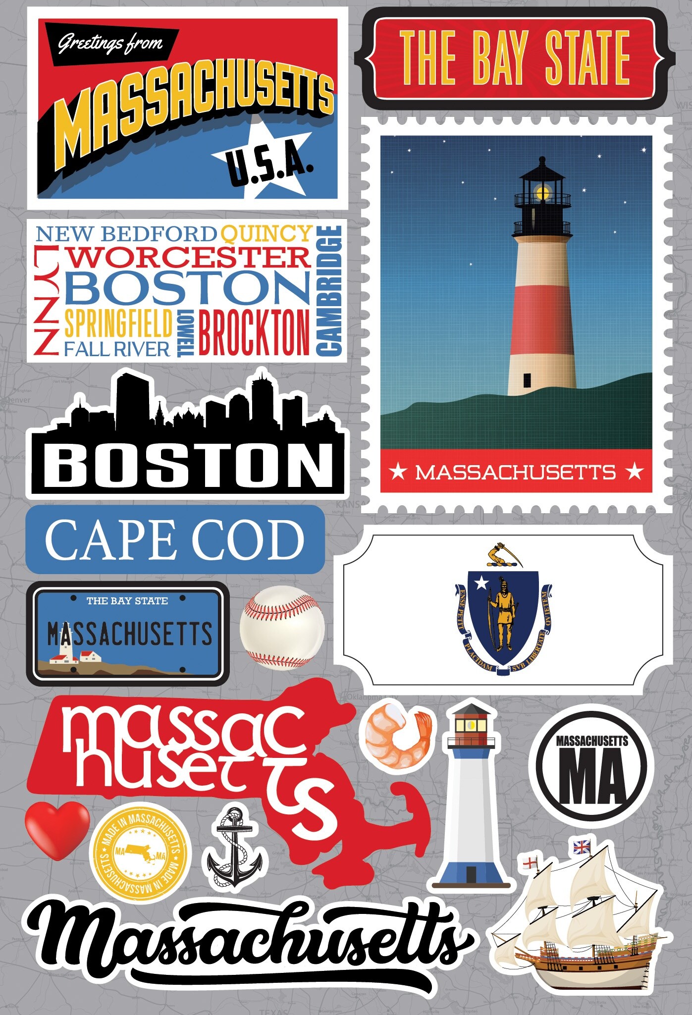 Reminisce Jet Setters 3.0 State Dimensional Stickers-Massachusetts ...
