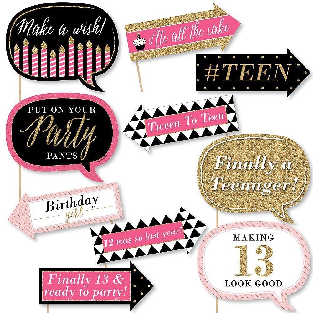 Big Dot of Happiness Funny Chic 13th Birthday - Pink, Black and Gold ...