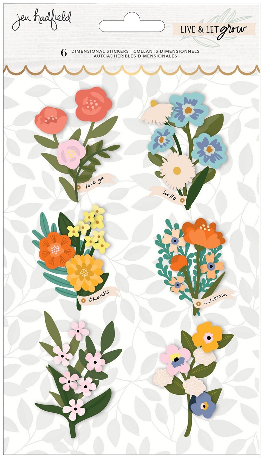 Jen Hadfield Live & Let Grow Layered Stickers 6/Pkg-Floral W/Gold Foil ...
