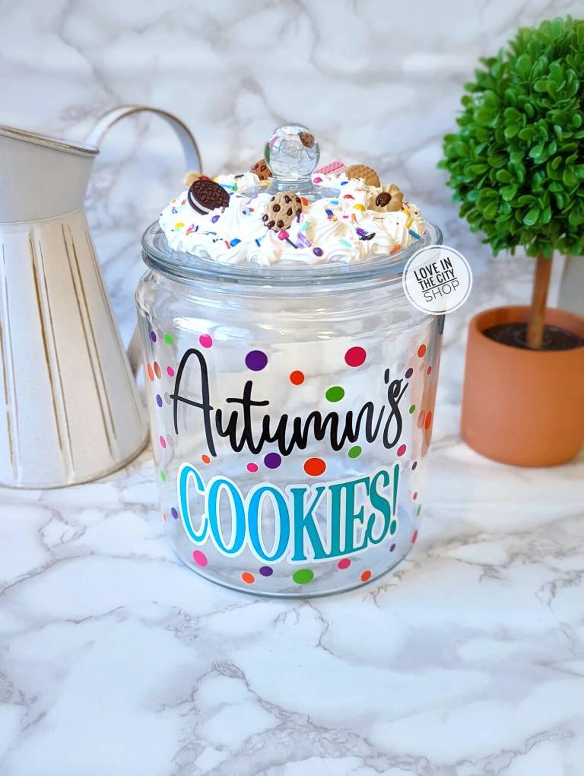 Custom Glass Cookie Jar with Frosting Topper, Personalized Grandma ...