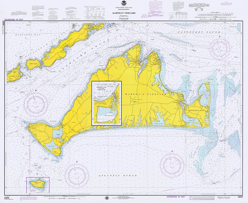 Nautical Chart - Marthas Vineyard ca. 1975 Poster Print by NOAA ...