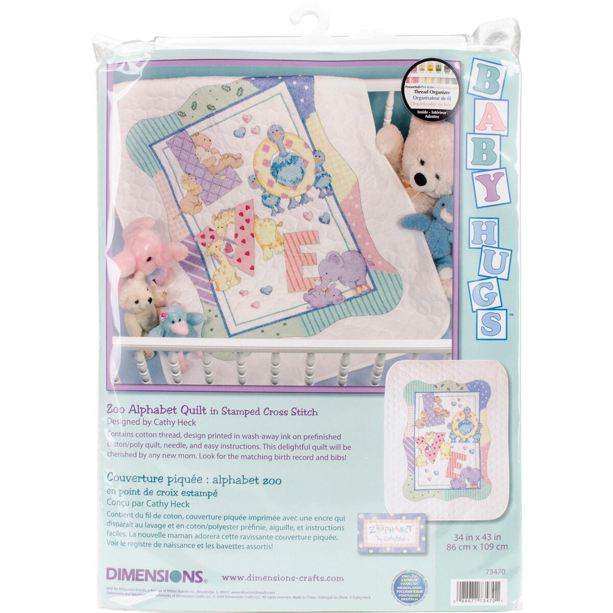 Dimensions Baby Hugs Quilt Stamped Cross Stitch Kit 34"X43"-Zoo ...