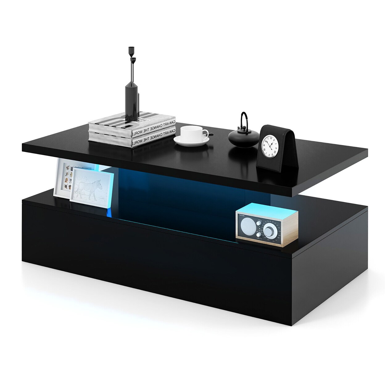 Led Coffee Table 2-Tier High Glossy With Adjustable Light And Remote ...