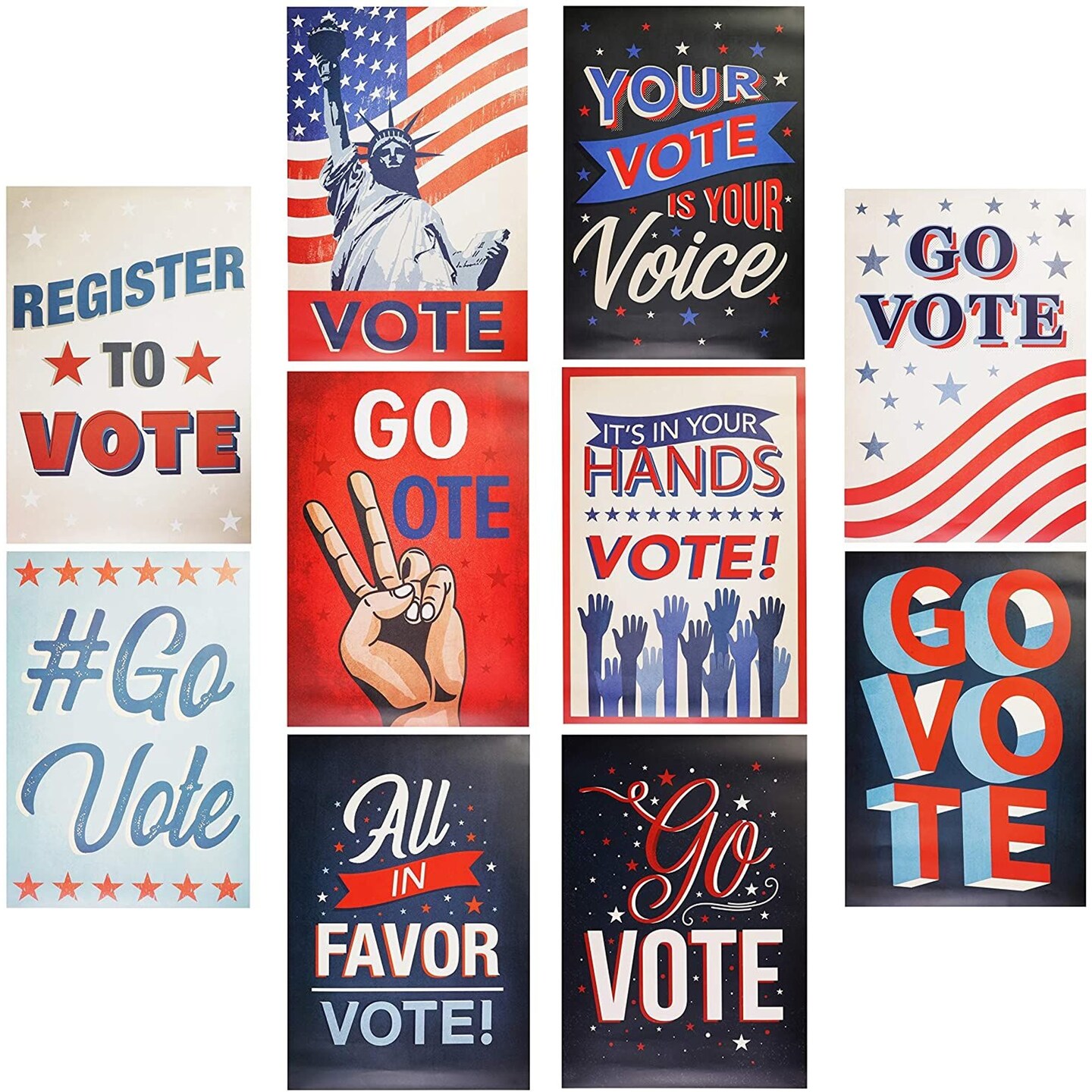 Juvale 10-Pack Go Vote Patriotic Election Day Posters, 13 x 19 in, Red ...