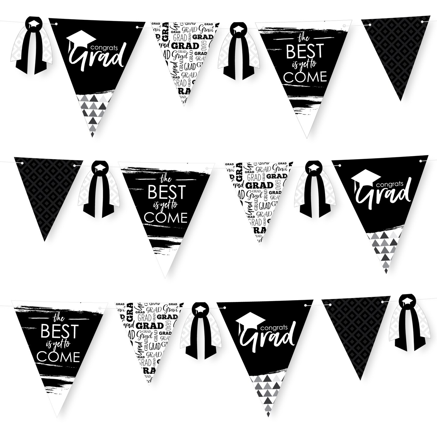 Big Dot of Happiness 30 Piece Black and White Graduation Party Pennant ...